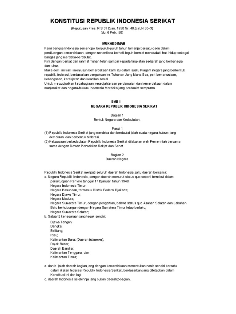 Naskah Konstitusi Ris Tahun 19 PDF | PDF