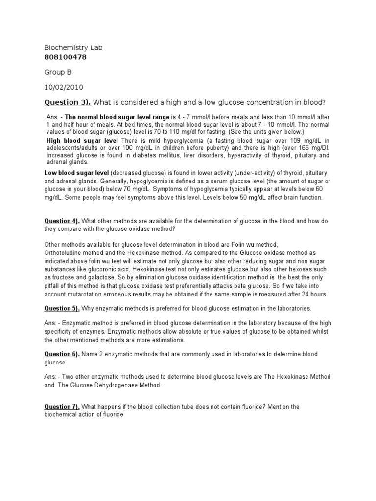 Biochemistry Lab | PDF | Hypoglycemia | Hyperglycemia