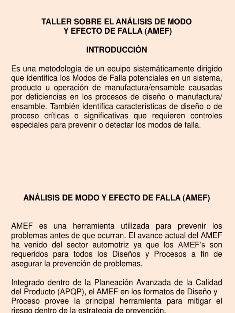 Taller AMEF: Prevención y Análisis de Fallas | PDF | Calidad (comercial ...