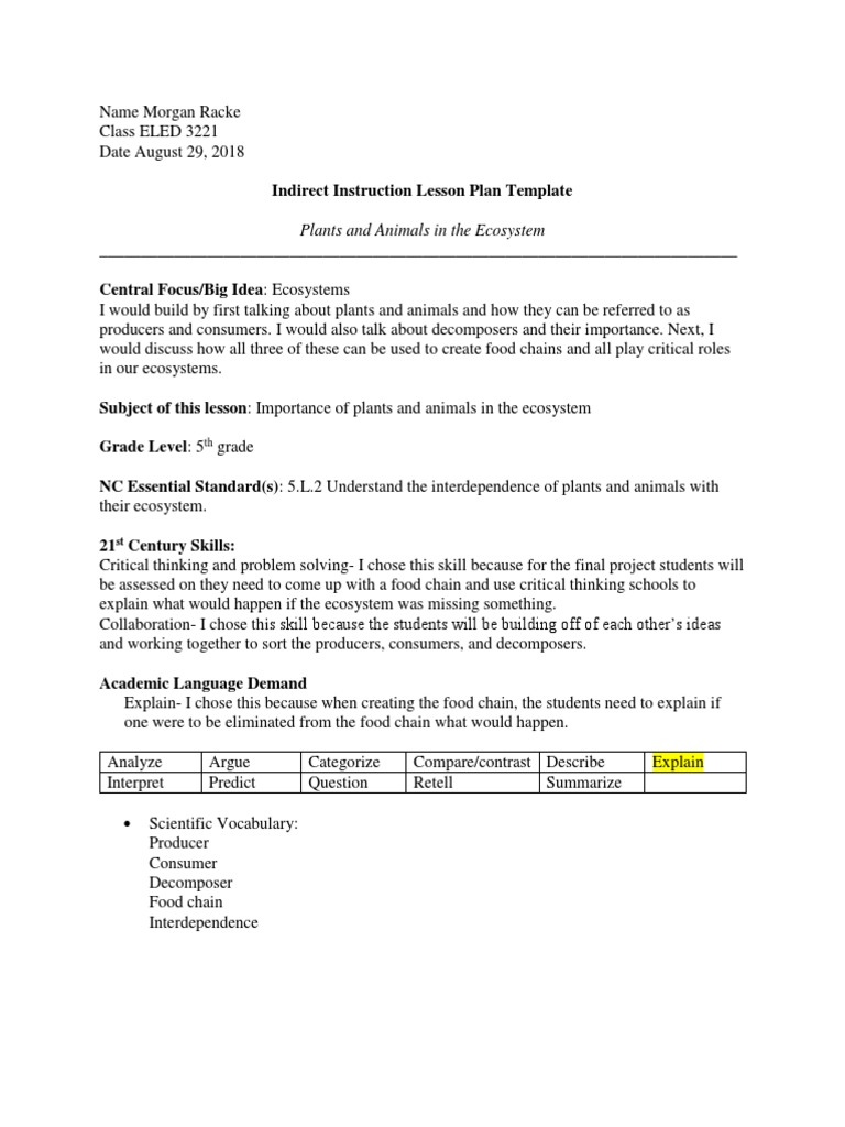 Indirect Lesson Plan | Download Free PDF | Ecosystem | Psychological ...