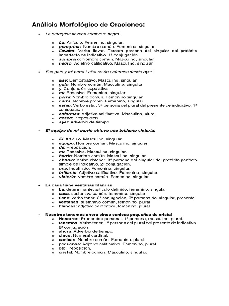 Análisis Morfológico de Oraciones.docx | Sustantivo | Adjetivo | Prueba ...