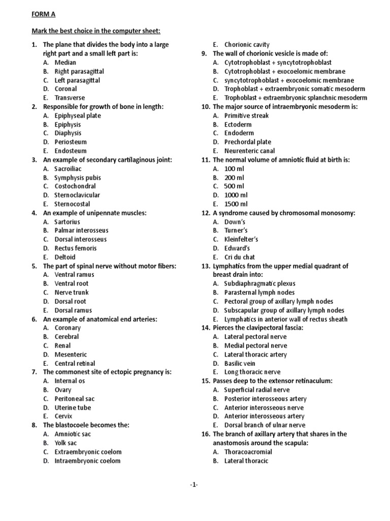 Final MCQ Form A Modified | PDF | Aorta | Common Carotid Artery