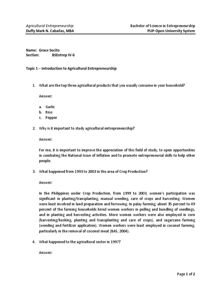 Activity Template - Agri-Entrep - Socito | PDF | Agriculture | Food ...