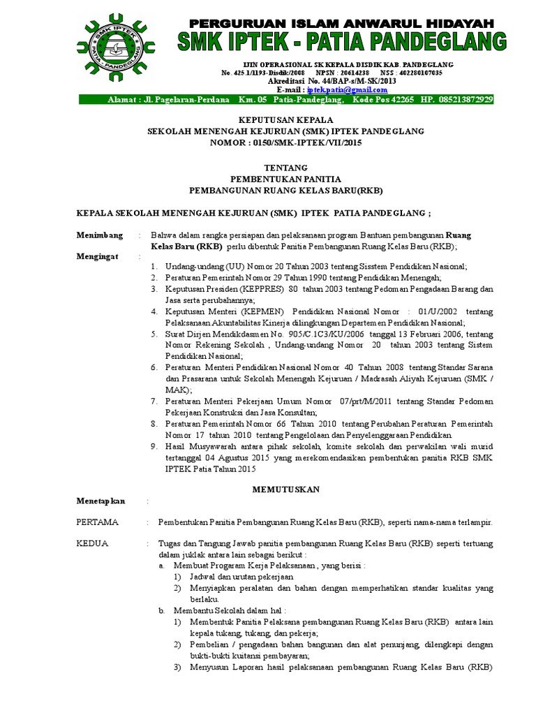 Contoh SK RKB 2018 | PDF