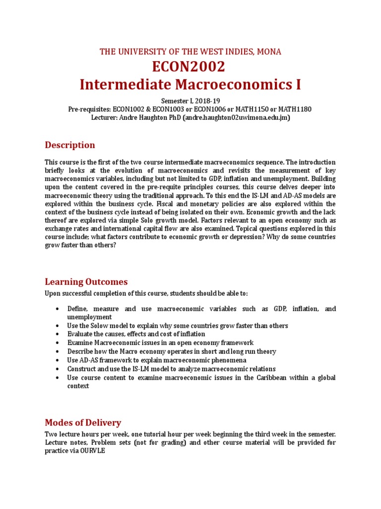 Econ 2002 Course Outline 2018 | PDF | Macroeconomics | Inflation