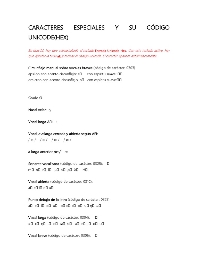 Caracteres Especiales Unicode | PDF | Artes del Lenguaje y Comunicación