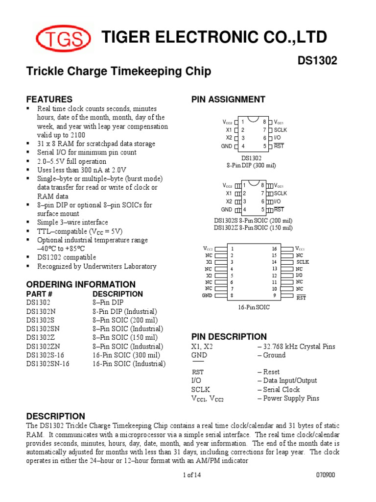 Ds1302 Datasheet PDF | PDF | Random Access Memory | Bit