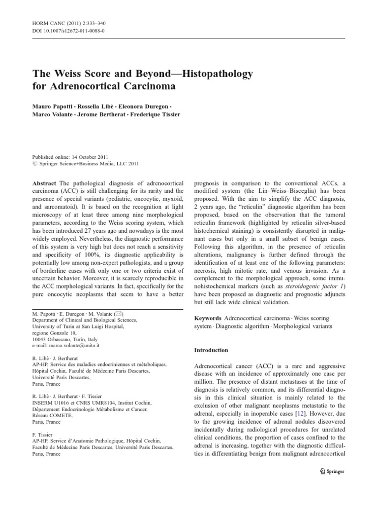 Adrenocortical Carcinoma Diagnosis | PDF | Neoplasms | Immunohistochemistry