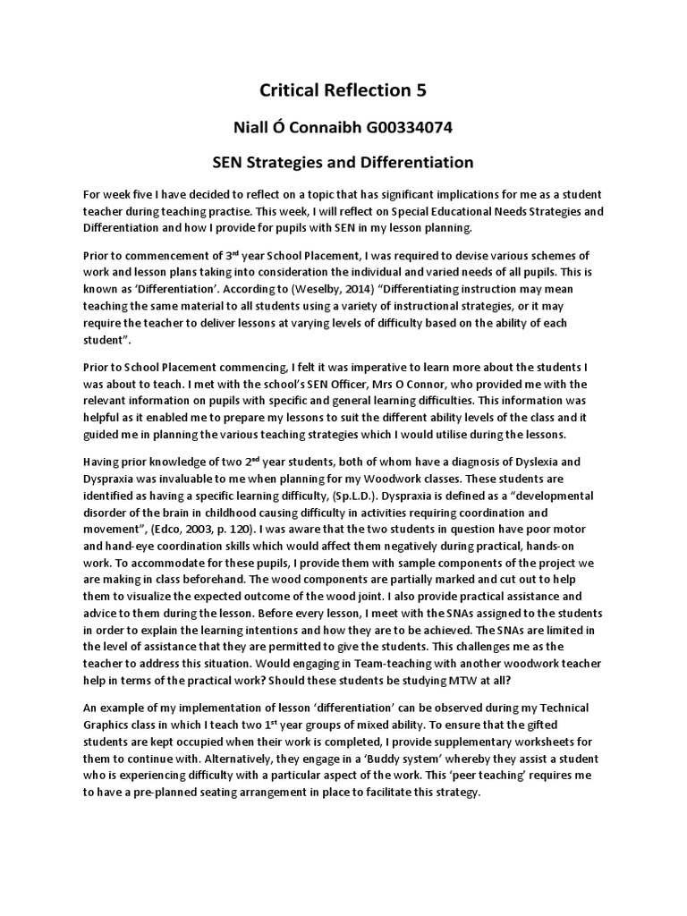 Critical Reflection 5 | PDF | Learning Disability | Teachers