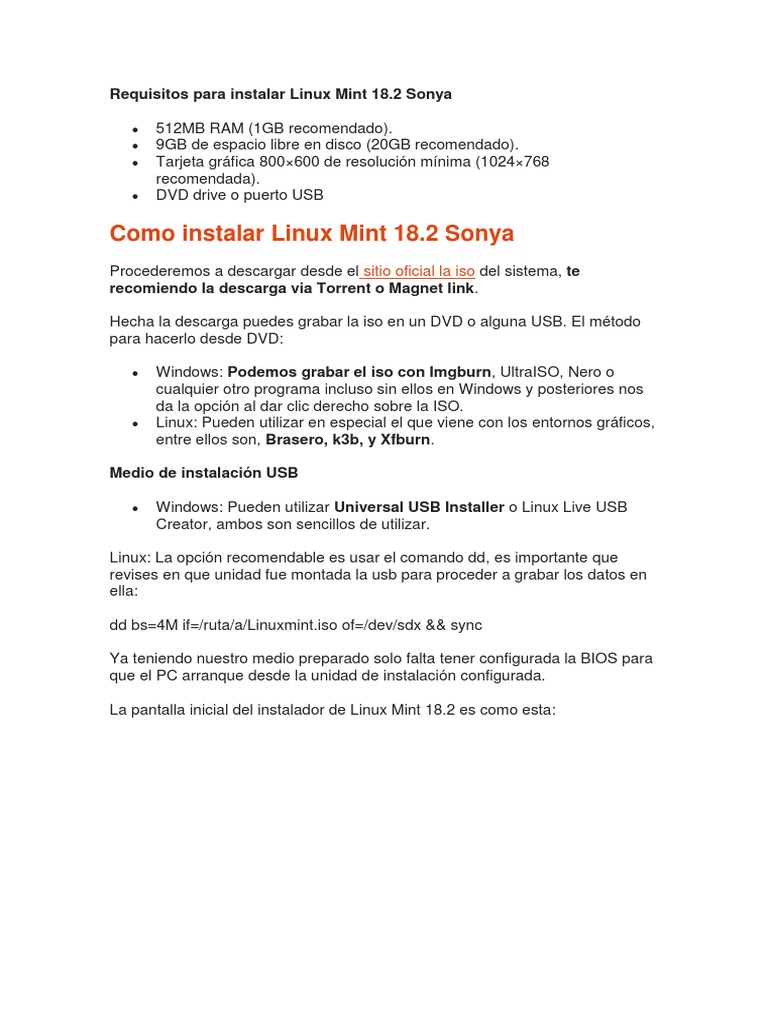 Requisitos para Instalar Linux Mint 18 | PDF | Unix | Familias de ...