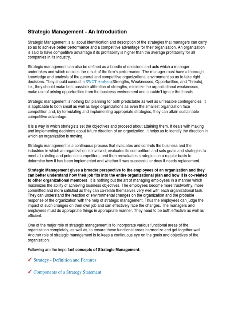 Strategic Management - An Introduction: SWOT Analysis | PDF | Strategic ...