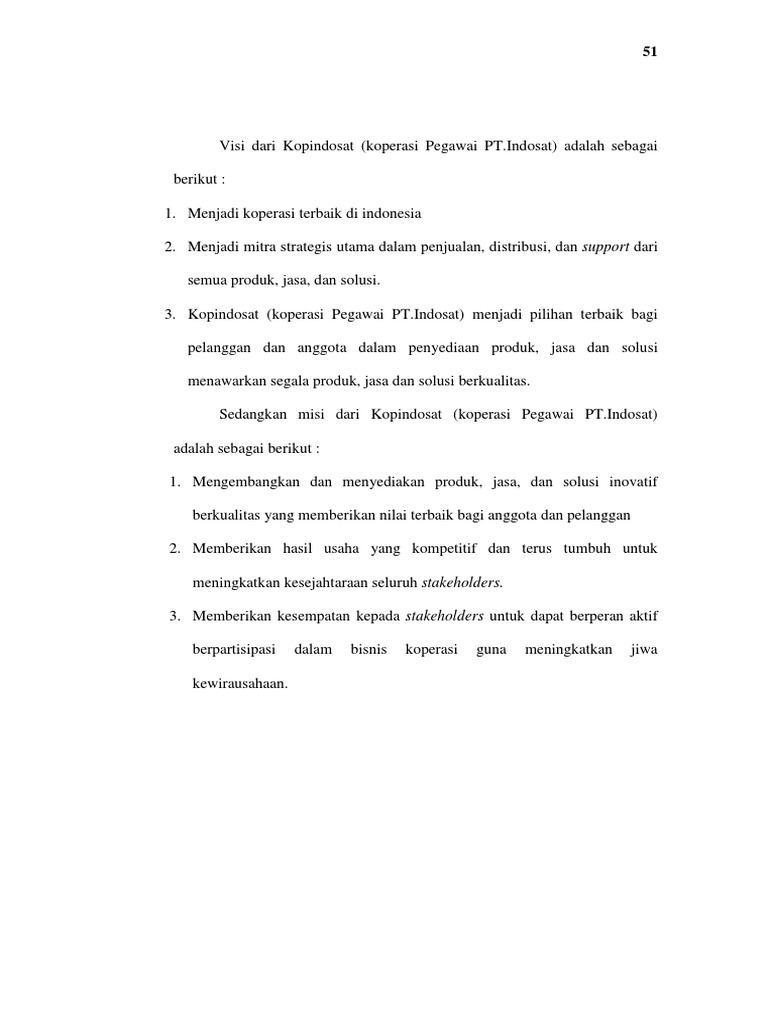 Visi dan Misi Kopindosat Koperasi Indosat | PDF