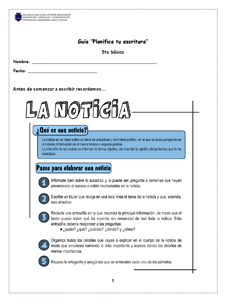Planifica Tu Escritura de Una Noticia | PDF | Artes del Lenguaje y ...