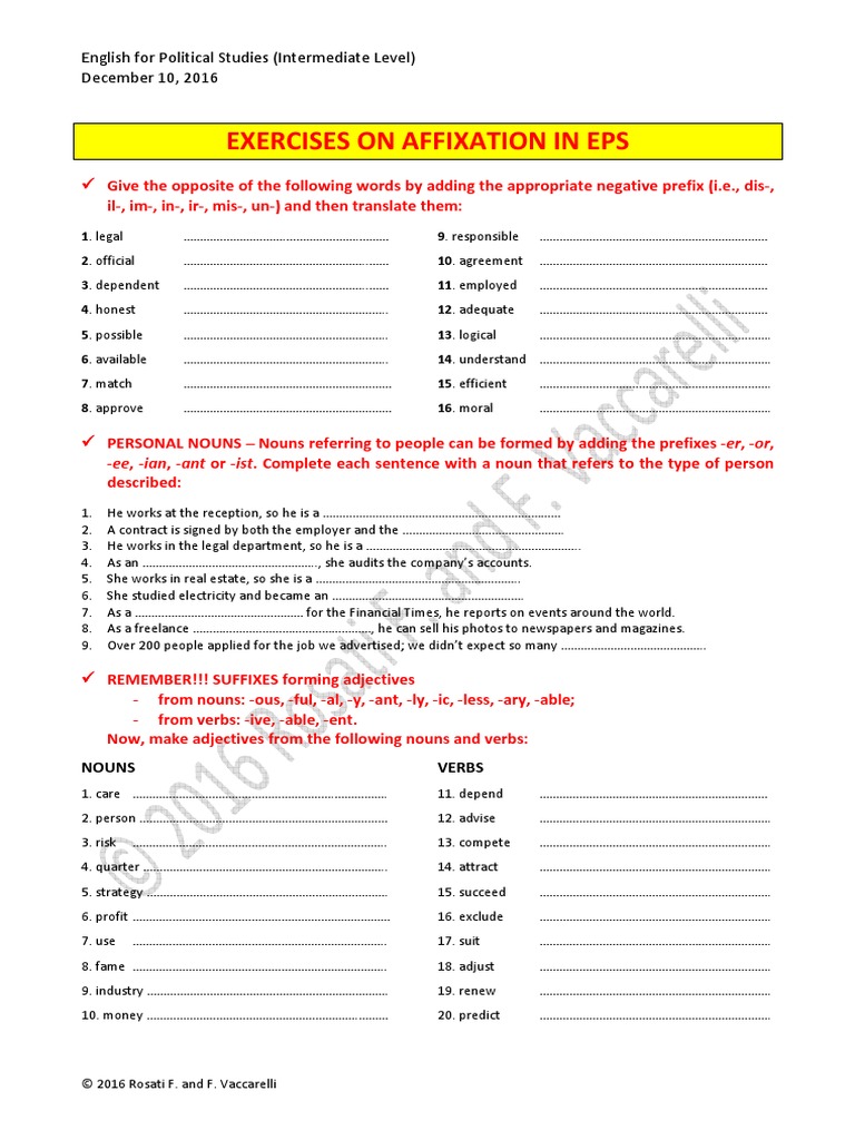 4. Exercises on affixation in EPS.pdf | Verb | Adjective