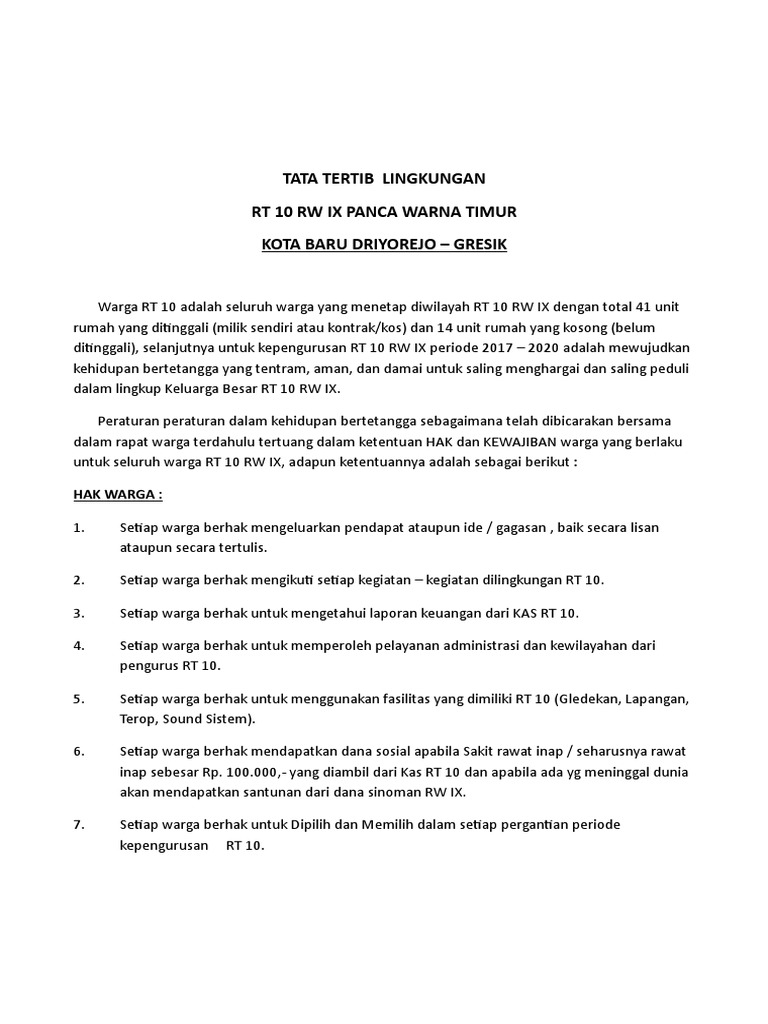 Tata Tertib Lingkungan RT 10 | PDF