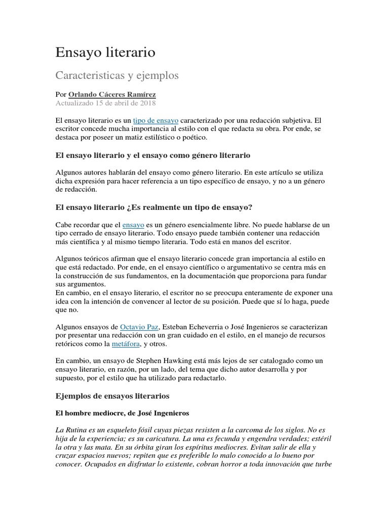 Ensayo Literario | PDF | Ensayos | Autor