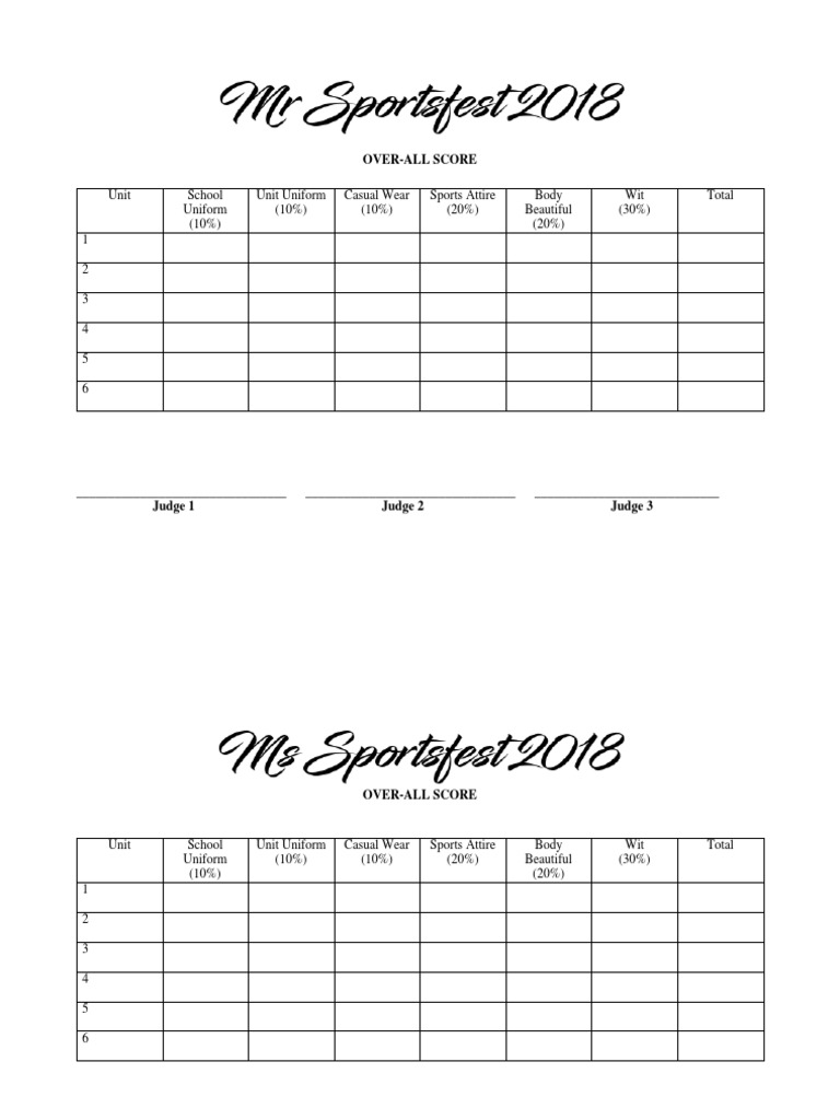 Criteria For MR and Ms Sportfest | PDF