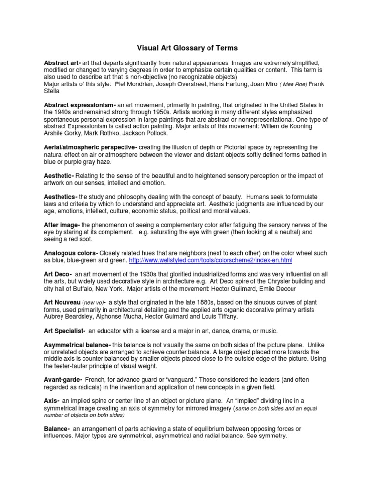 Visual Art Glossary of Terms 7.7.08 | Abstract Art | Color