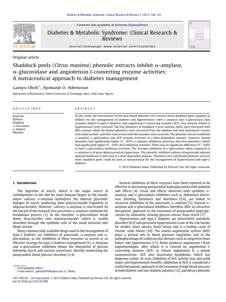 Diabetes & Metabolic Syndrome: Clinical Research & Reviews: Ganiyu Oboh ...