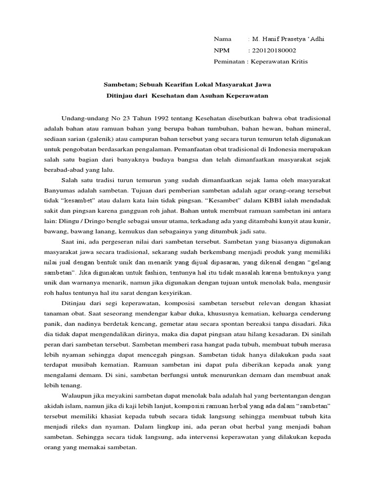 Sambetan, Kearifan Lokal Masy Jawa DG Kesehatan | PDF