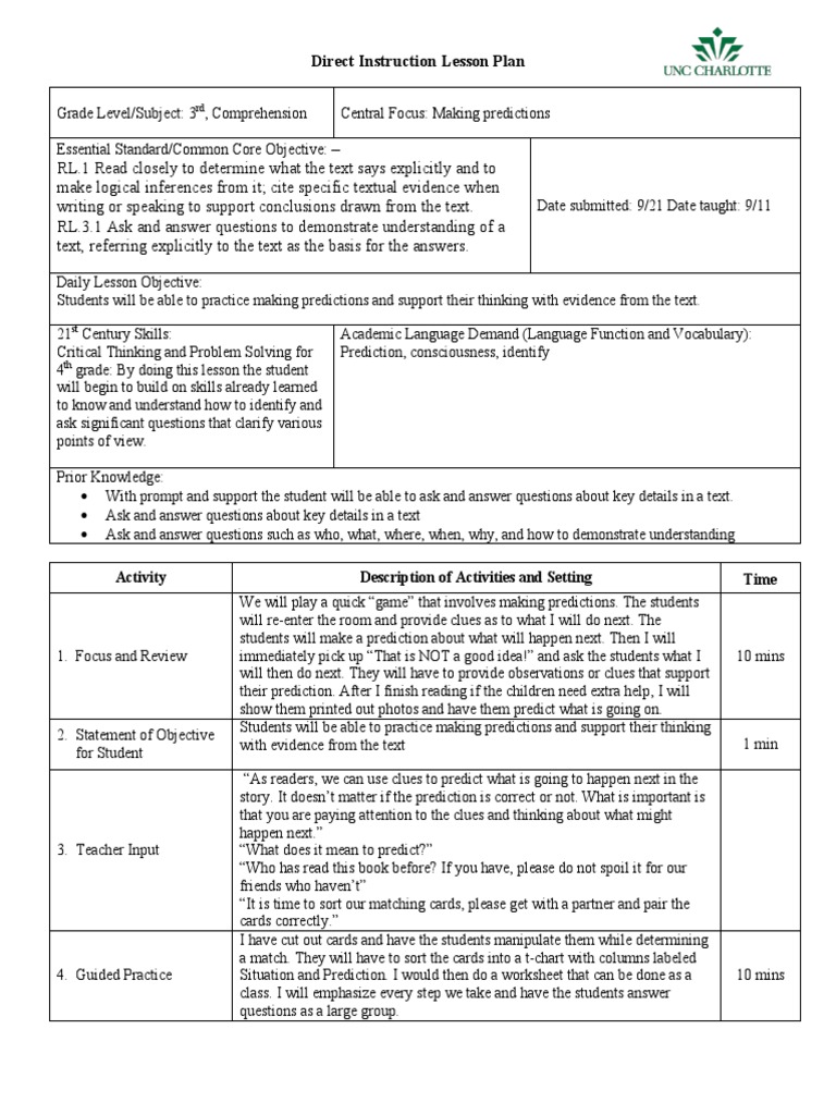 Comprehension Lesson: Making Predictions | PDF | Reading Comprehension ...