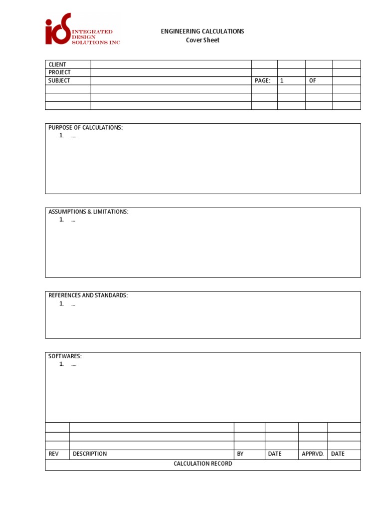 Client Project Subject 1 OF: Engineering Calculations Cover Sheet | PDF