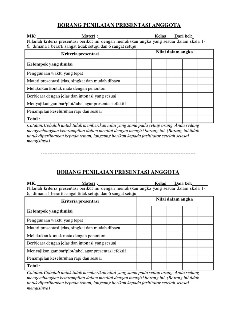 3490 - Borang Penilaian Presentasi Kelompok | PDF