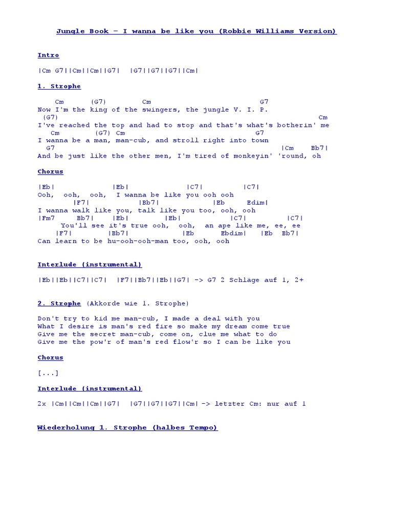 Jungle Book: I Wanna Be Like You Chords | PDF | Musical Forms | Songs