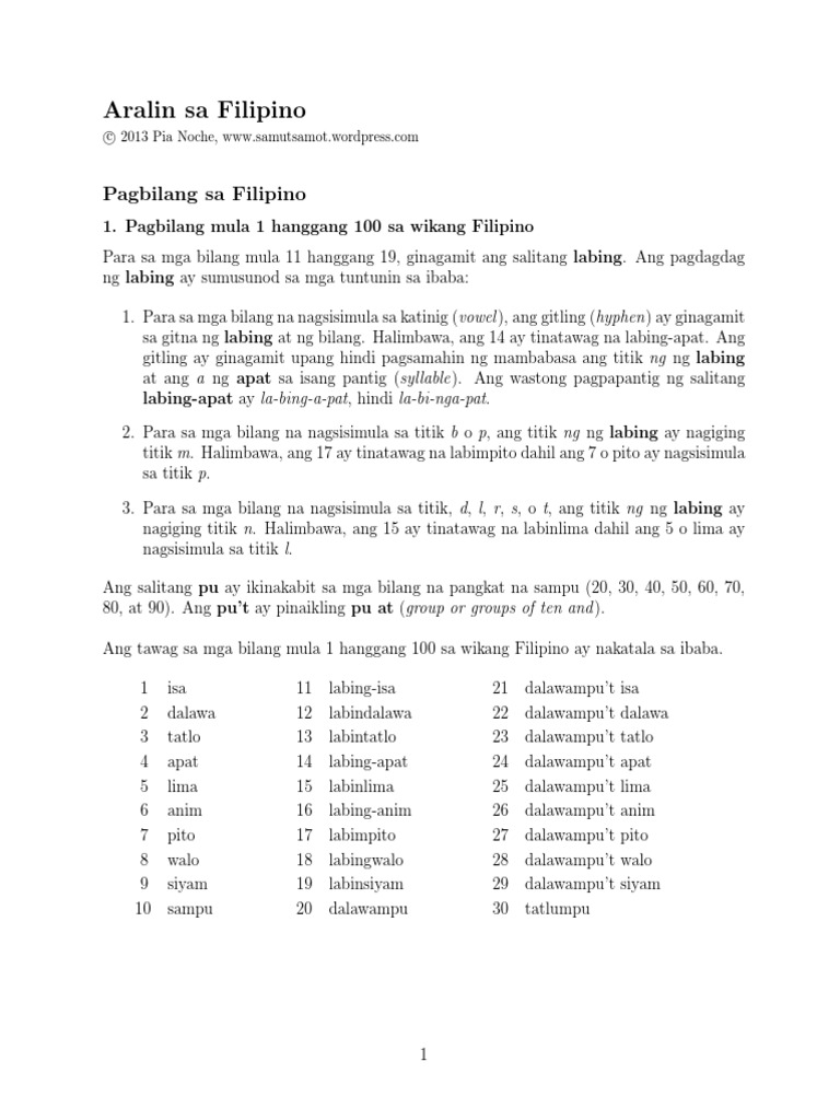 Pagbilang Sa Filipino | PDF