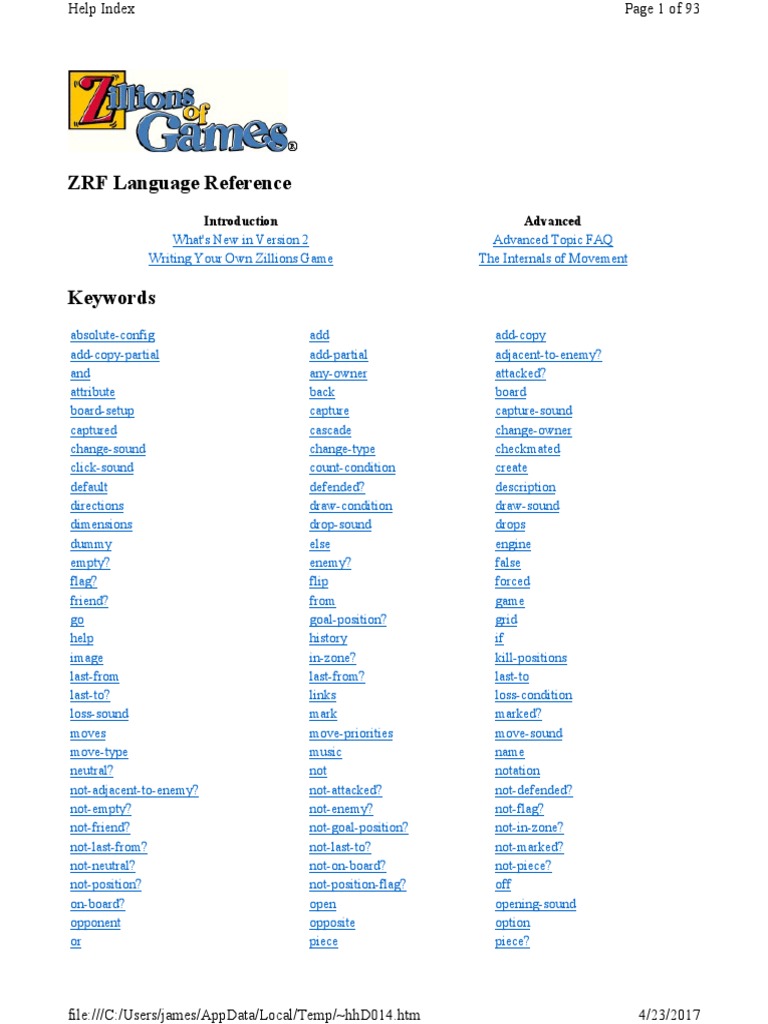 Zillions Language Reference | PDF | Areas Of Computer Science | Computer Programming