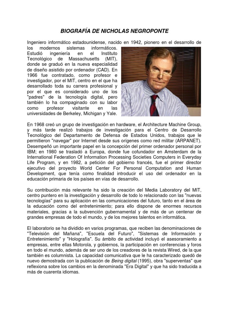 Pionero Digital: Nicholas Negroponte | PDF | Ingeniería | Informática