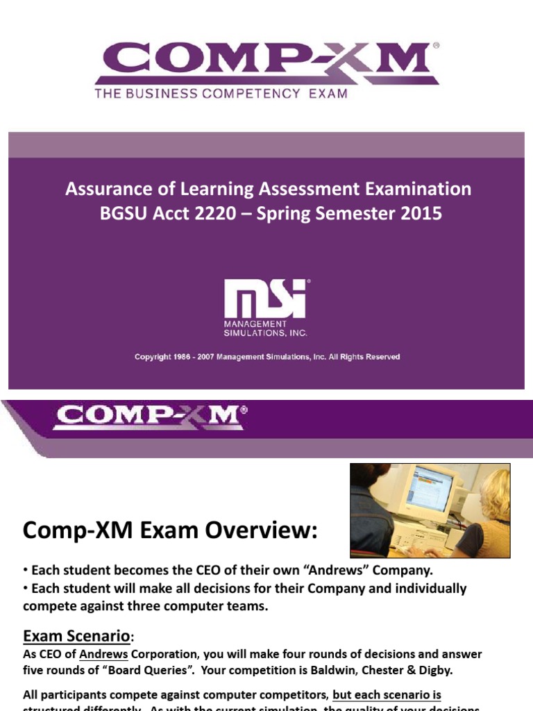 Comp-Xm PPT Overview - Spring 2015 | PDF | Test (Assessment) | Inventory