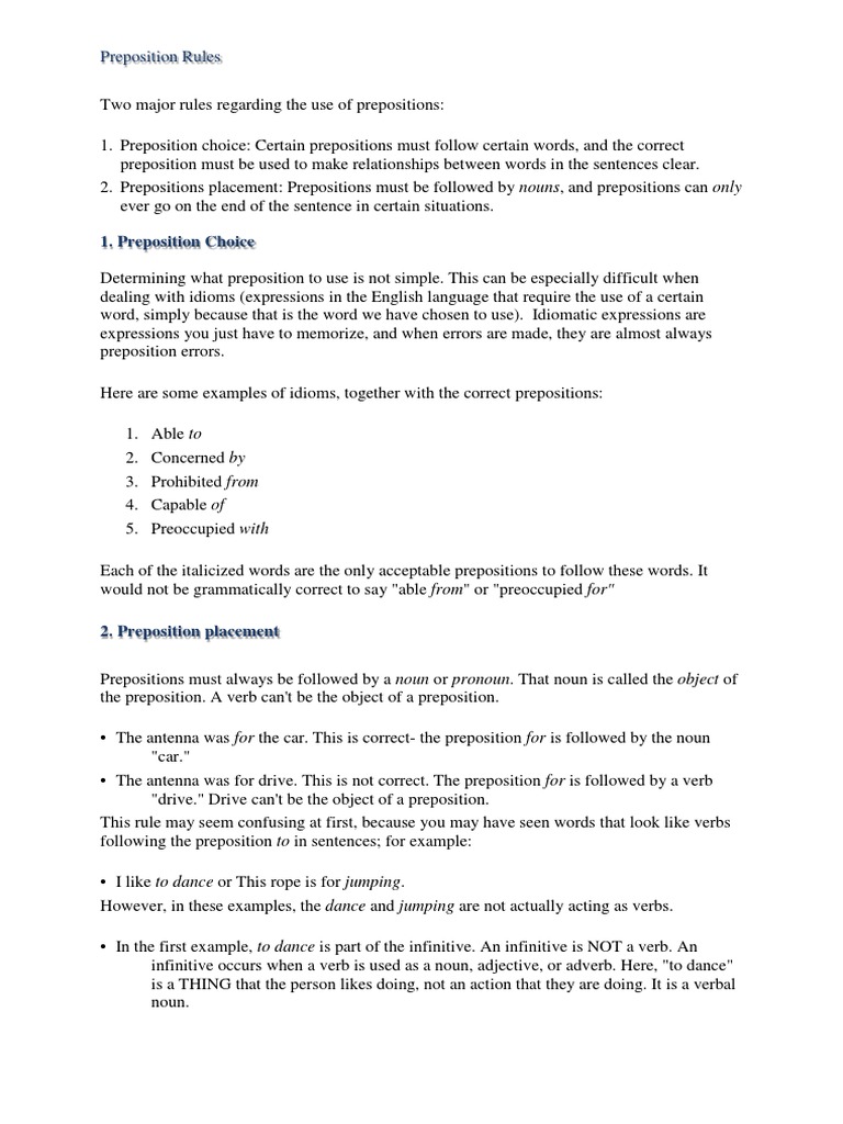 The Use of Prepositions PDF | PDF | Preposition And Postposition | Verb