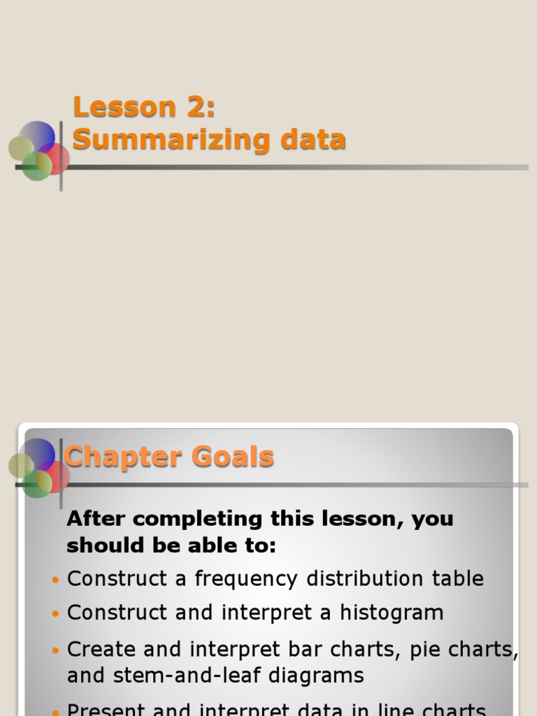 Lesson 2: Summarizing Data | PDF | Histogram | Probability Distribution