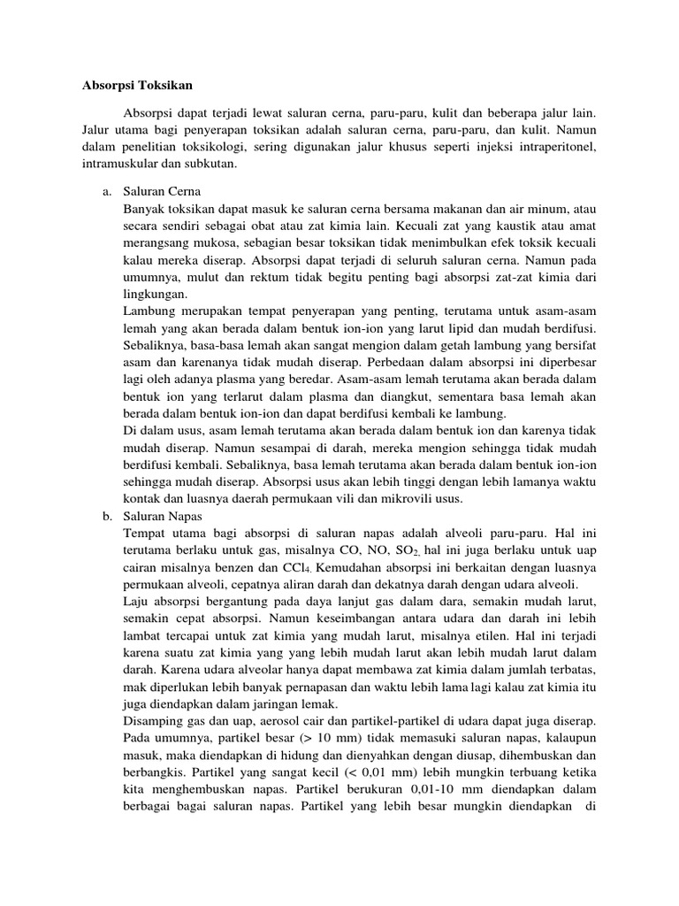Absorpsi Toksikan | PDF