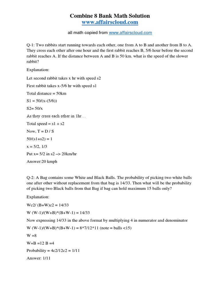 Bank Math Solutions Compilation | PDF | Ratio | Nature