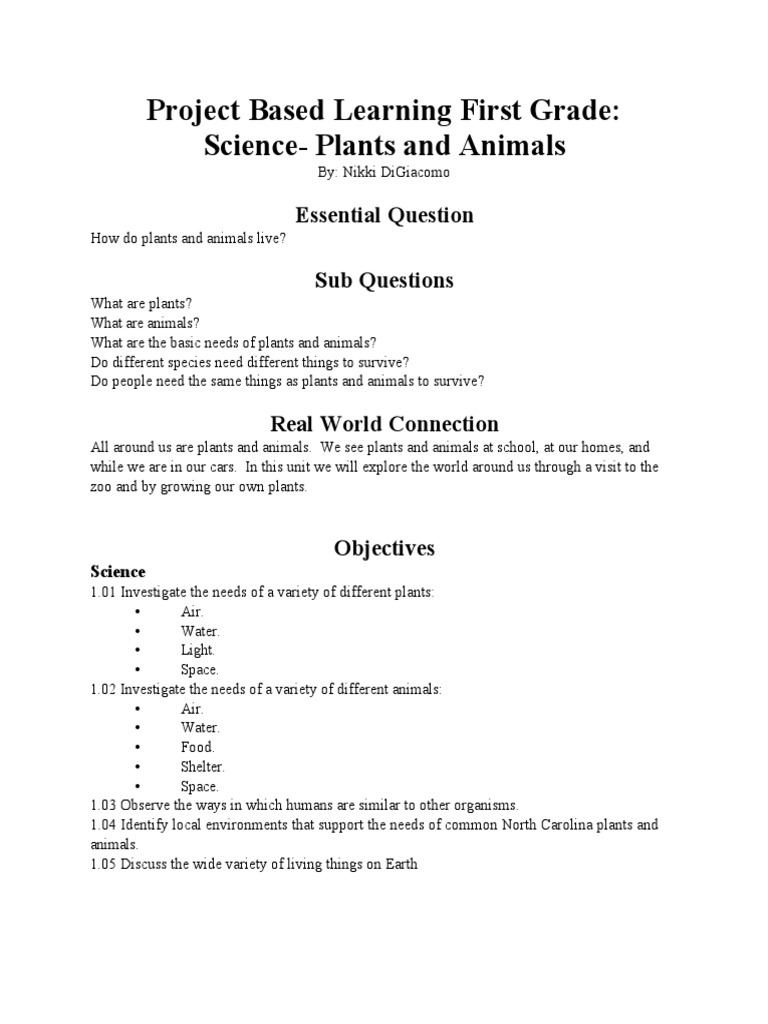 Plants and Animals PBL PDF | PDF | Plants | Project Based Learning