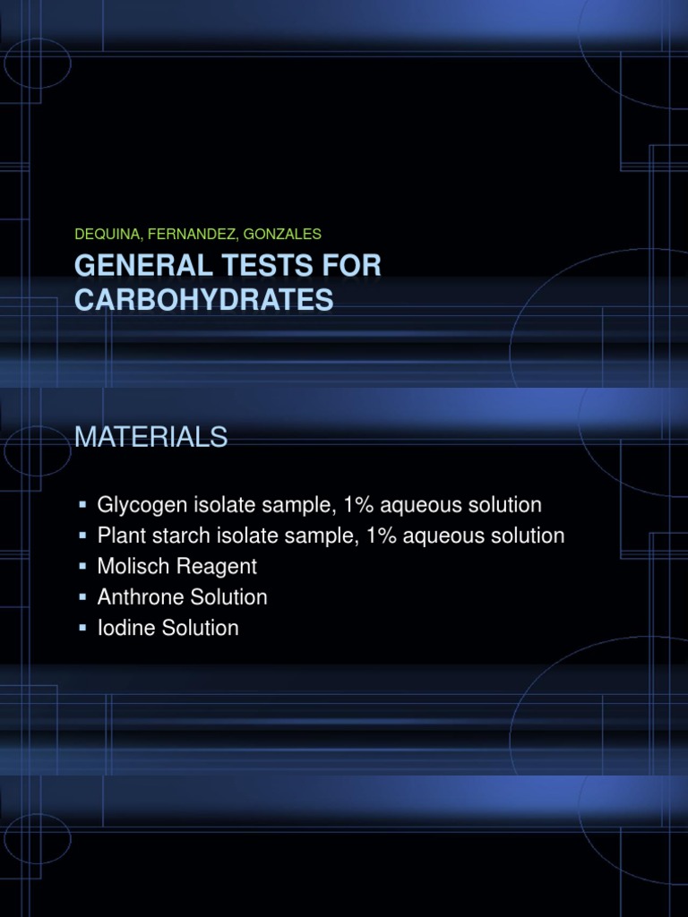 3BSM Group 3 General Tests For Carbohydrates | PDF | Starch | Carbohydrates