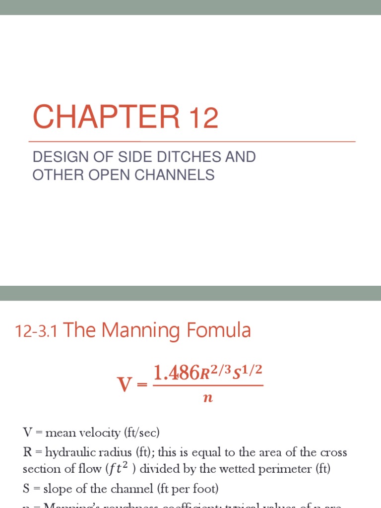 Design of Side Ditches and Other Open Channels | PDF | Civil ...