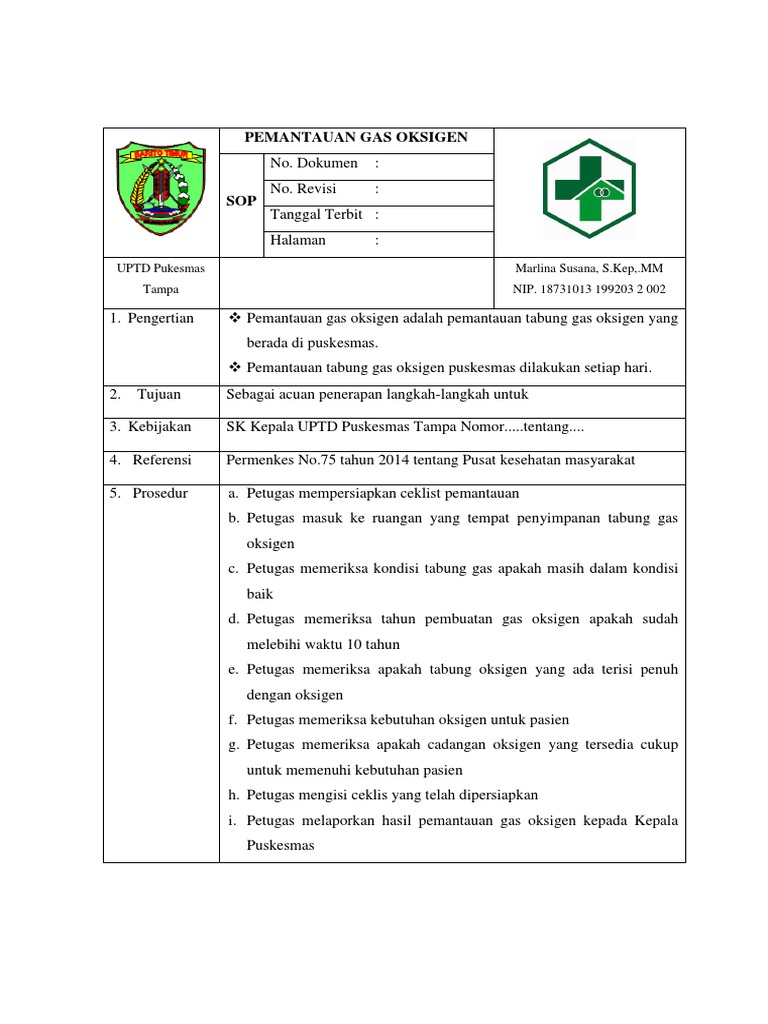 8.5.1.2 Sop Pemantauan Gas Oksigen | PDF