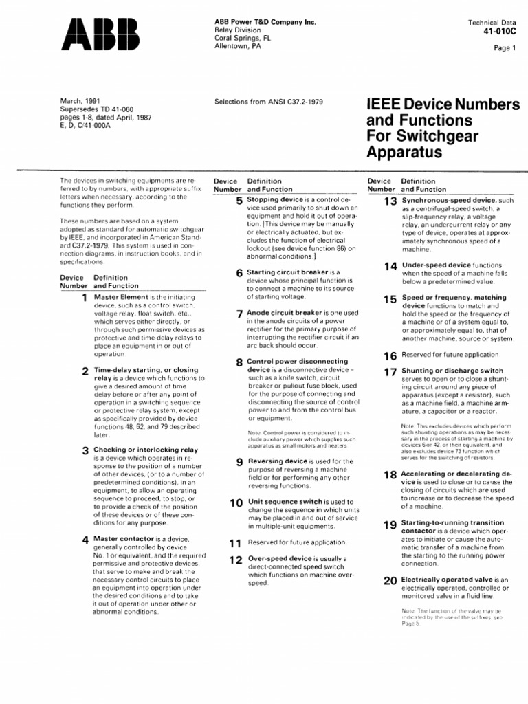 Device Numbers and Functions PDF | PDF