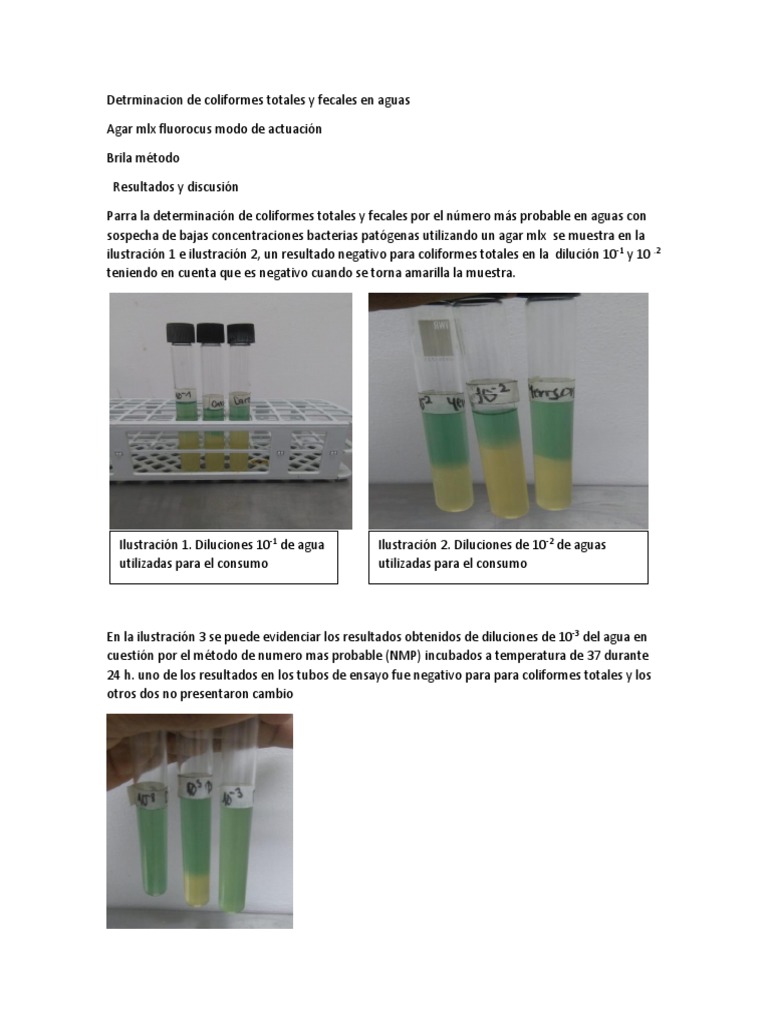 Resultados de Determinacion de Coliformes Totales y Fecales