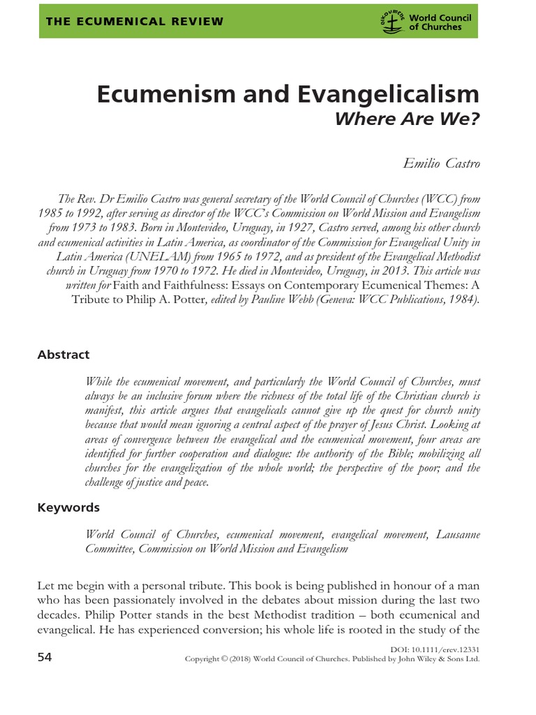 Emilio Castro, The Ecumenical Review | PDF | Ecumenism | Evangelicalism