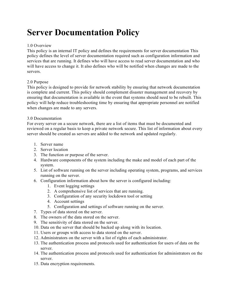 Server Documentation Policy Draft Pdf Backup Server Computing