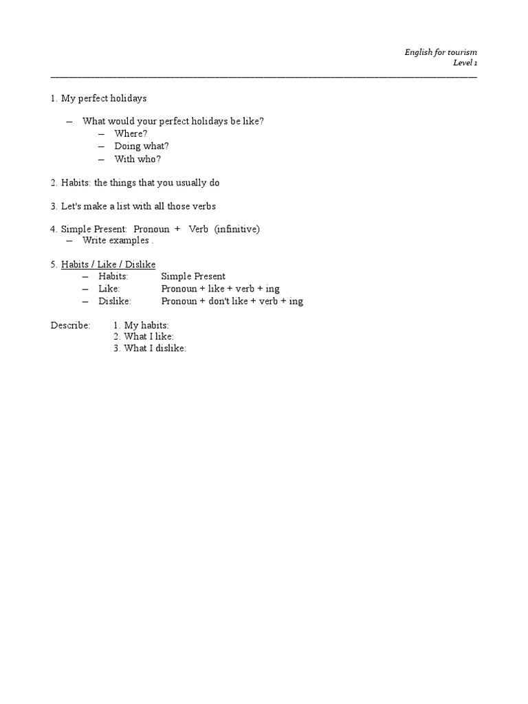 English for Tourism: Level 1 Guide | PDF
