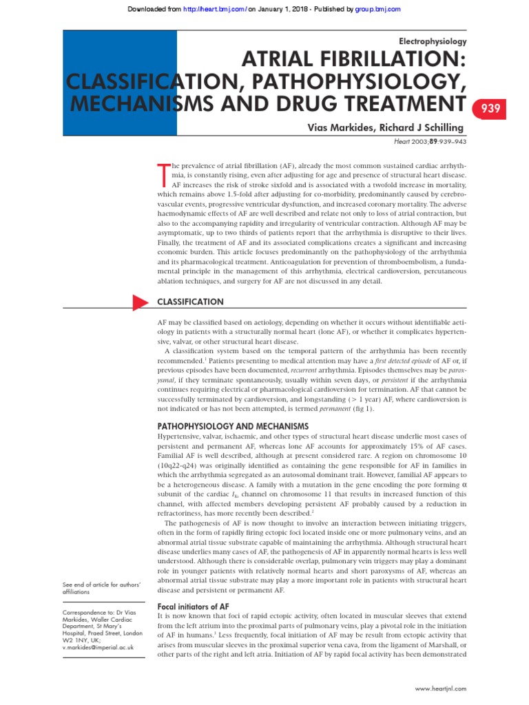 Atrial Fibrillation: Classification, Pathophysiology, Mechanisms and ...