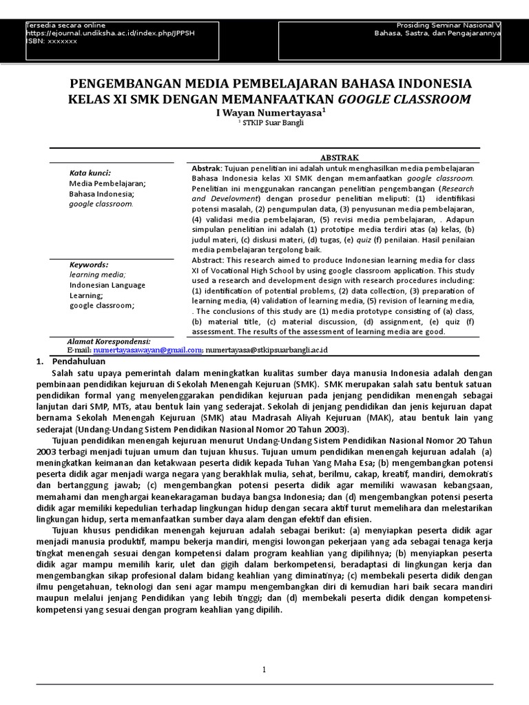 Penggunaan Google Classroom Dalam Pembelajaran Bahasa Indonesia Pdf
