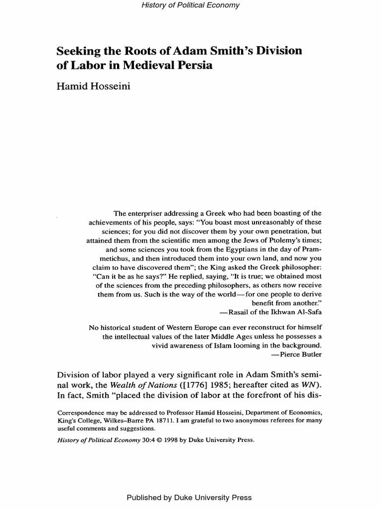Adam Smith's Labor Division Roots in Islam | PDF | Division Of Labour ...