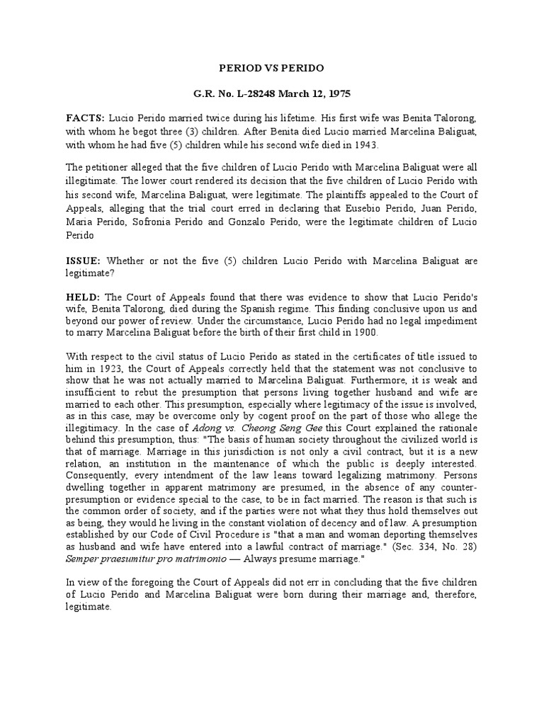 Perido V Perido | PDF | Marriage | Legitimacy (Family Law)