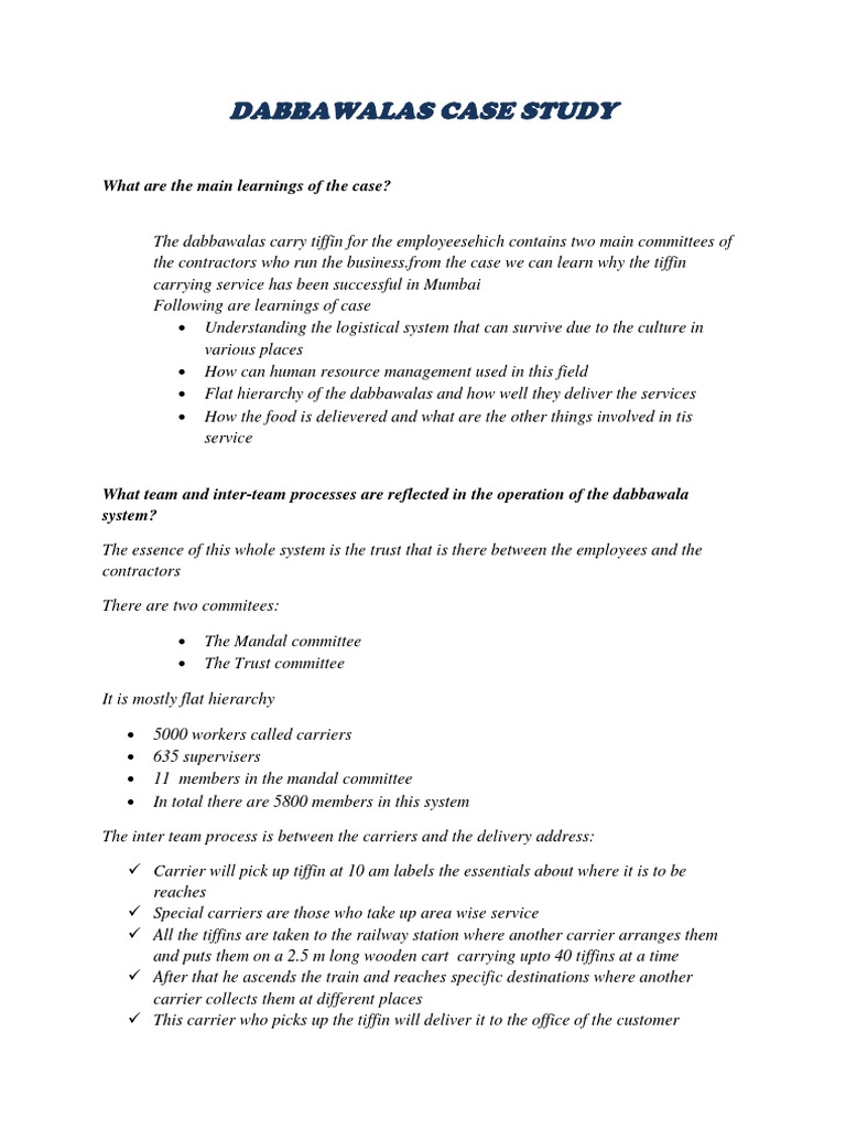 Case Study of Dabbawalas | PDF | Psychology | Behavioural Sciences